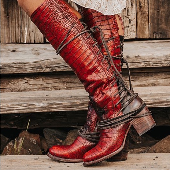 Freebird by Steven | Shoes | Freebird Coal Red Crocodile Tall Boot ...